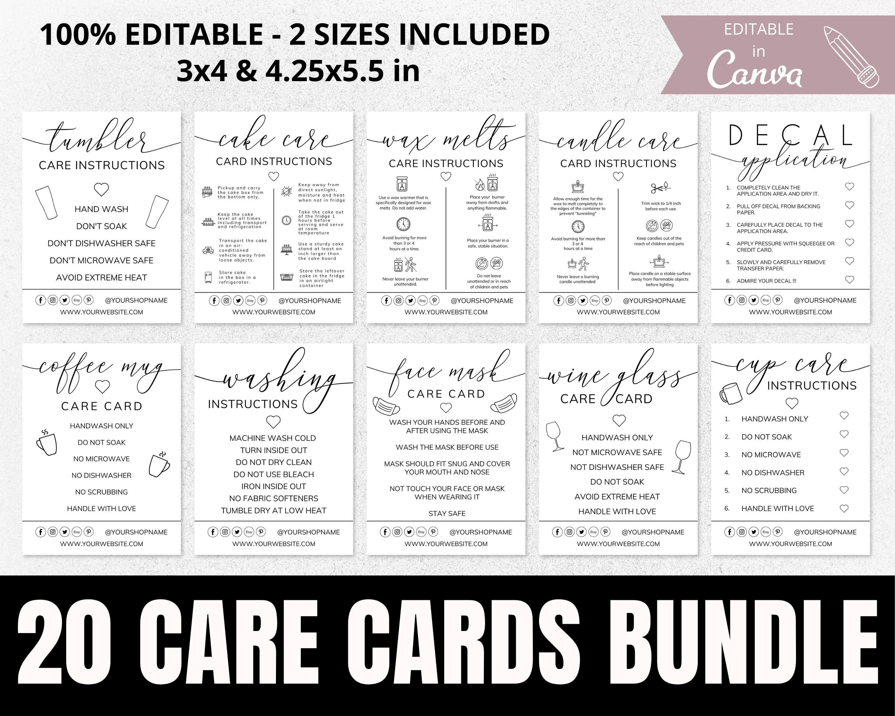 20 Care Cards Bundle Cake Card Instructions Candle Care - Etsy