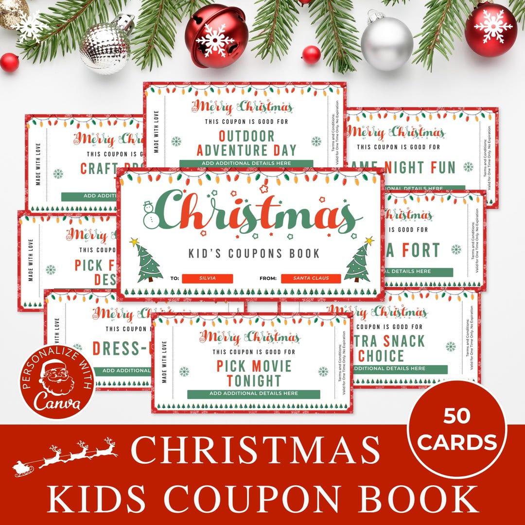 Personalized Kids Christmas Coupon Book | Canva Template for Him or Her ...