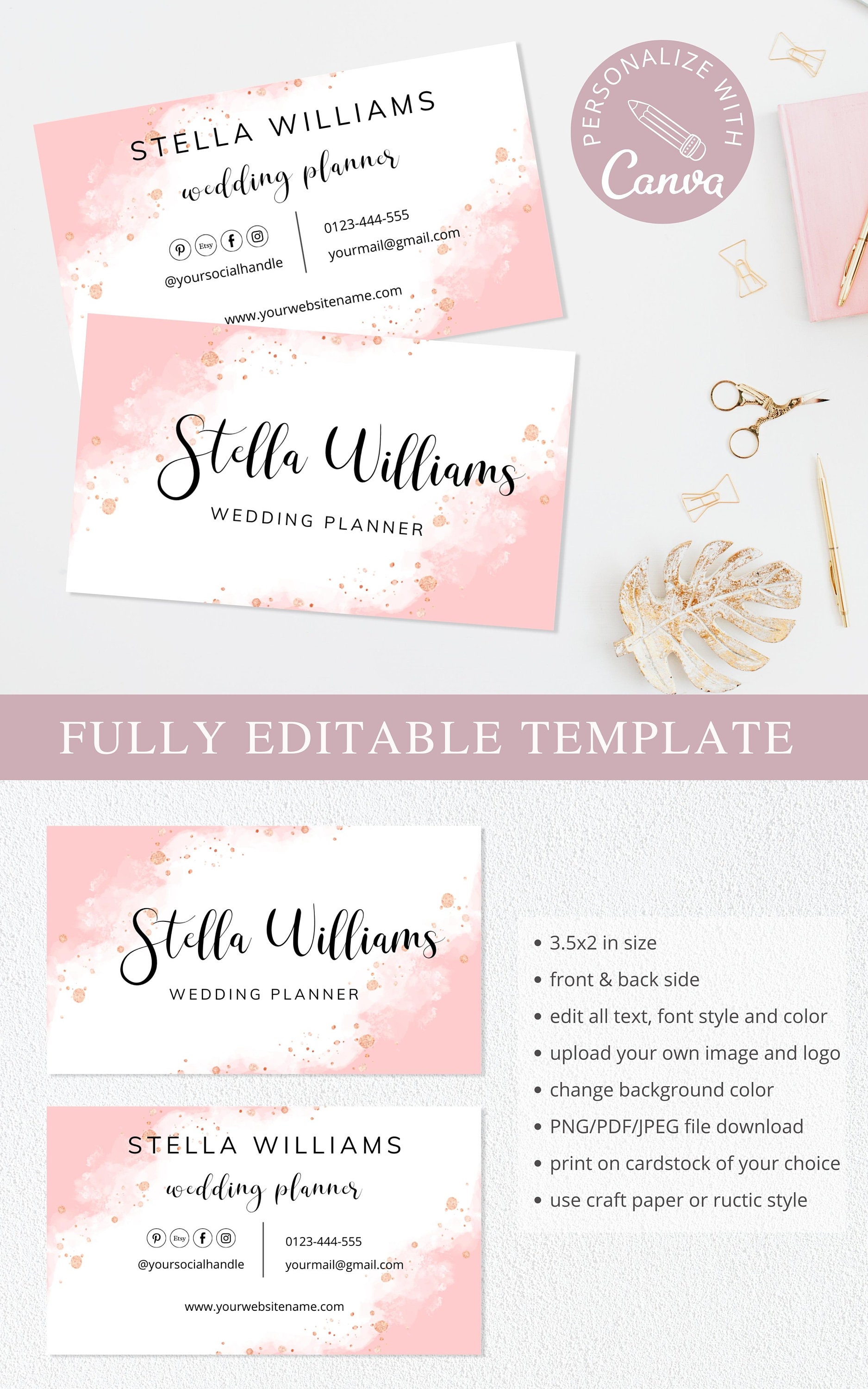 Business Card Template, Editable Canva Template, Custom Business Cards ...