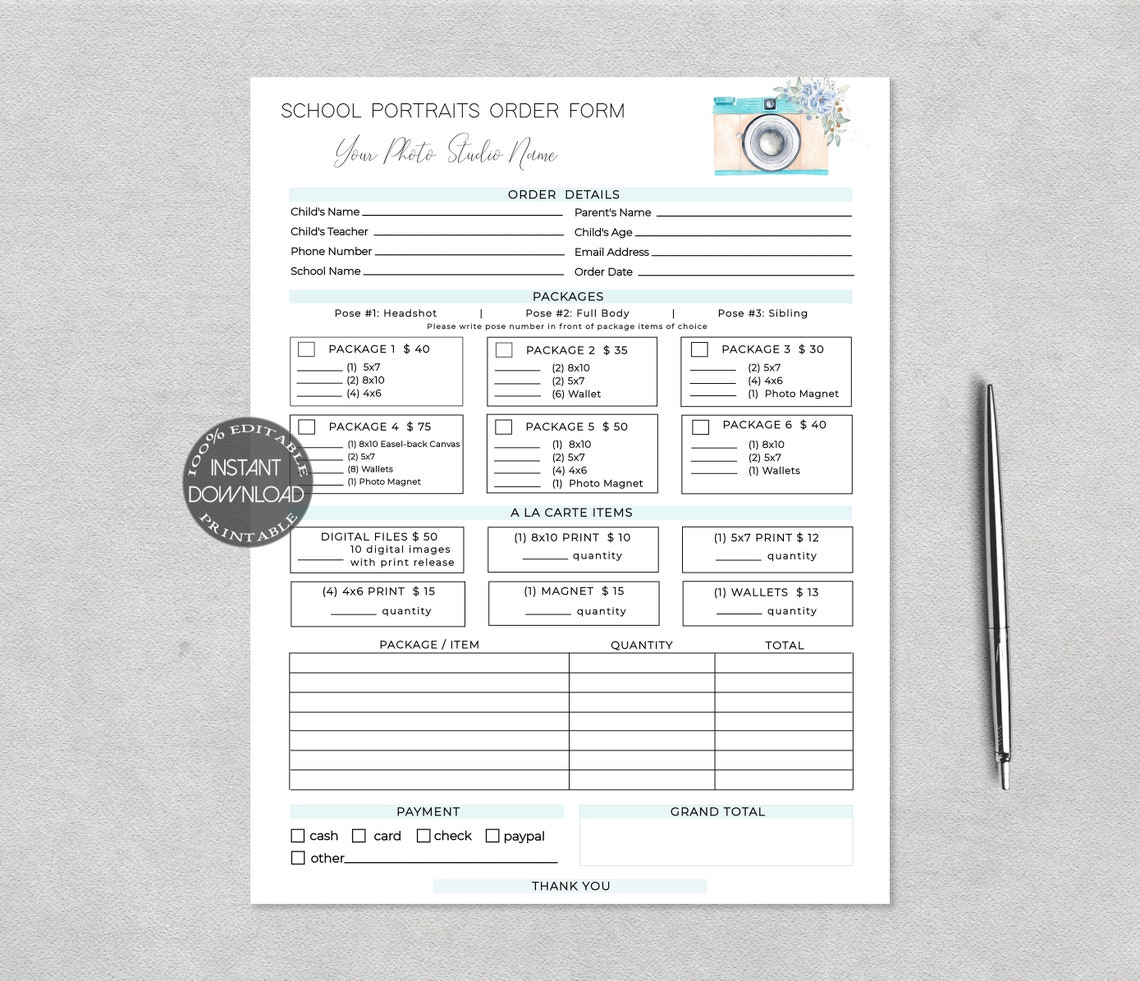 School Photography Order Form Template Preschool Photos | Etsy Canada