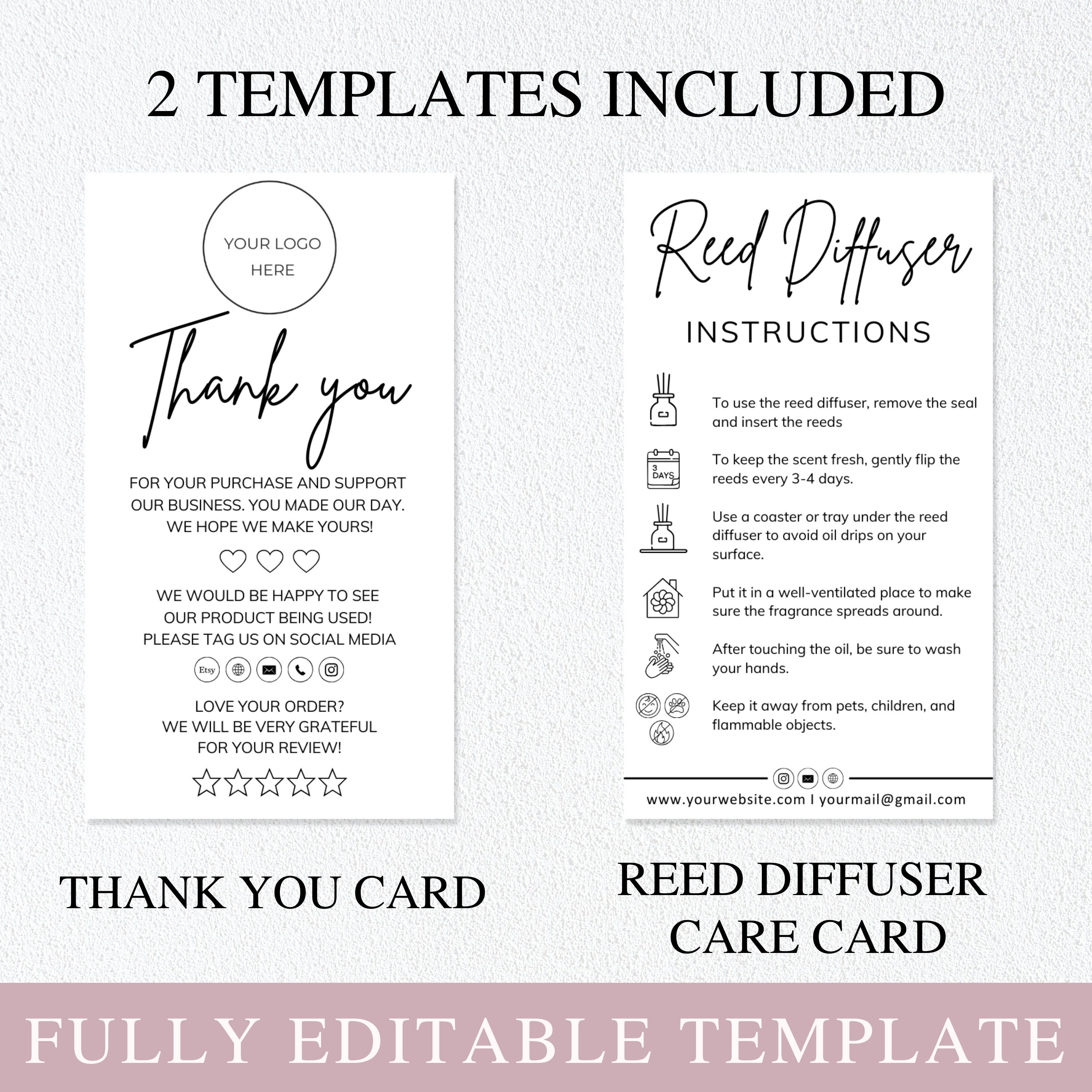 Reed Diffuser Canva Template I Editable Air Freshener Care Instructions ...