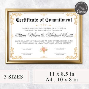 Editable Commitment Certificate | Canva Template, Custom Marriage Certificate, Wedding Keepsake ...