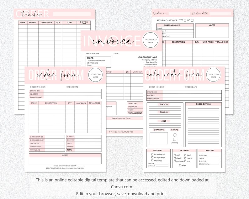Bakery Business Forms Bundle I Editable Canva Template, Invoice ...