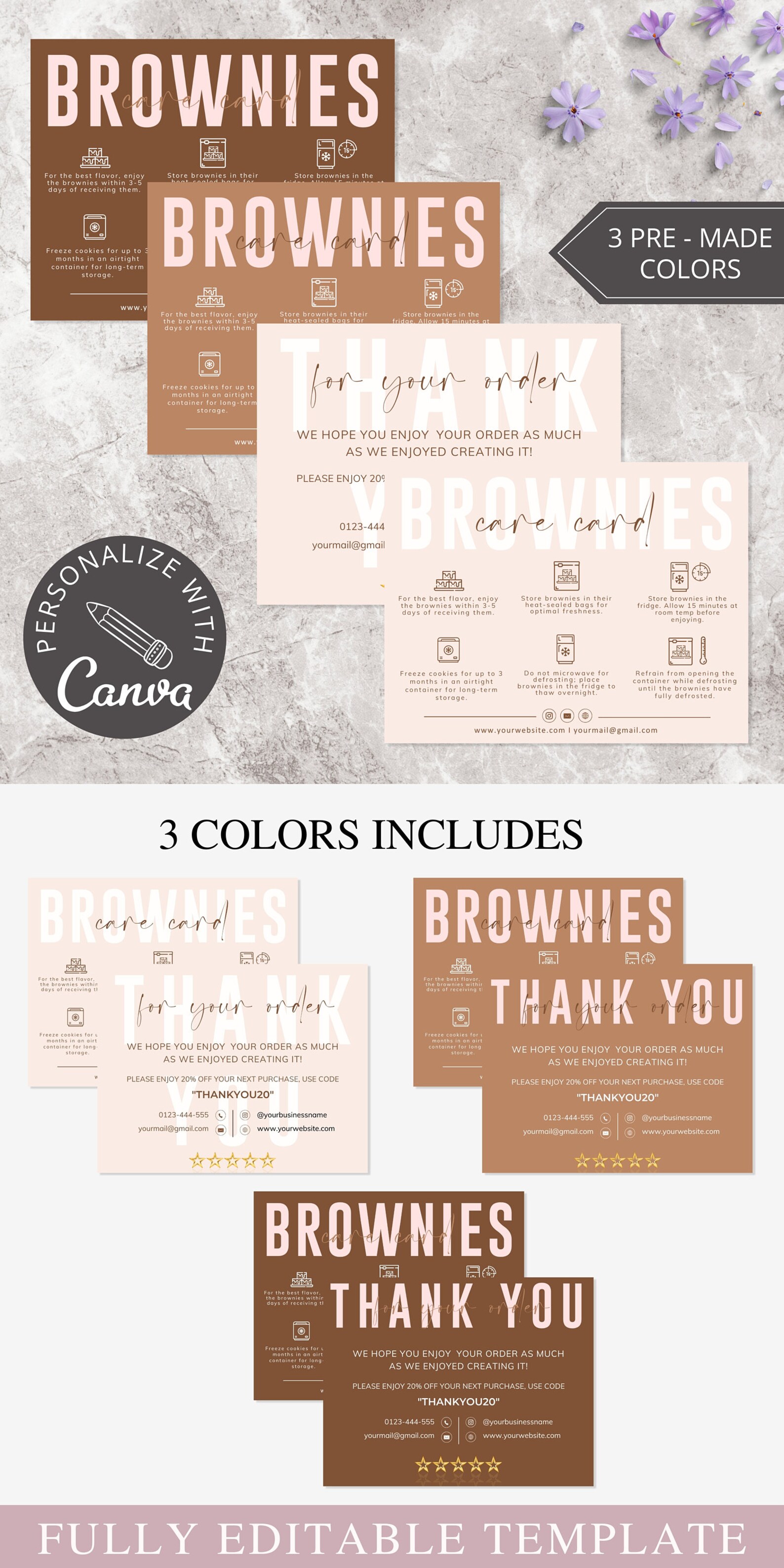 Brownies Care Card Template I Canva Template I Cookie Thank You Cards I ...
