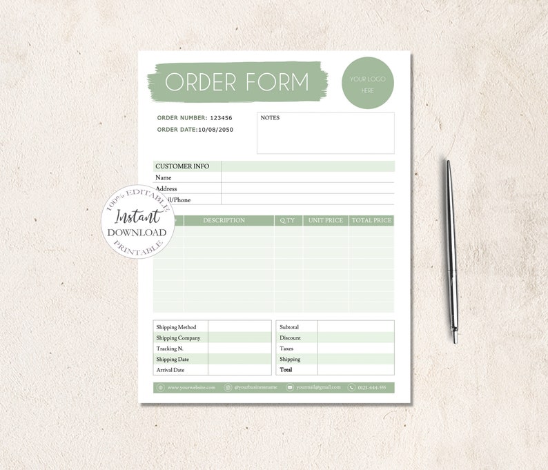 Editable Order Form Template Etsy Business Order Forms - Etsy