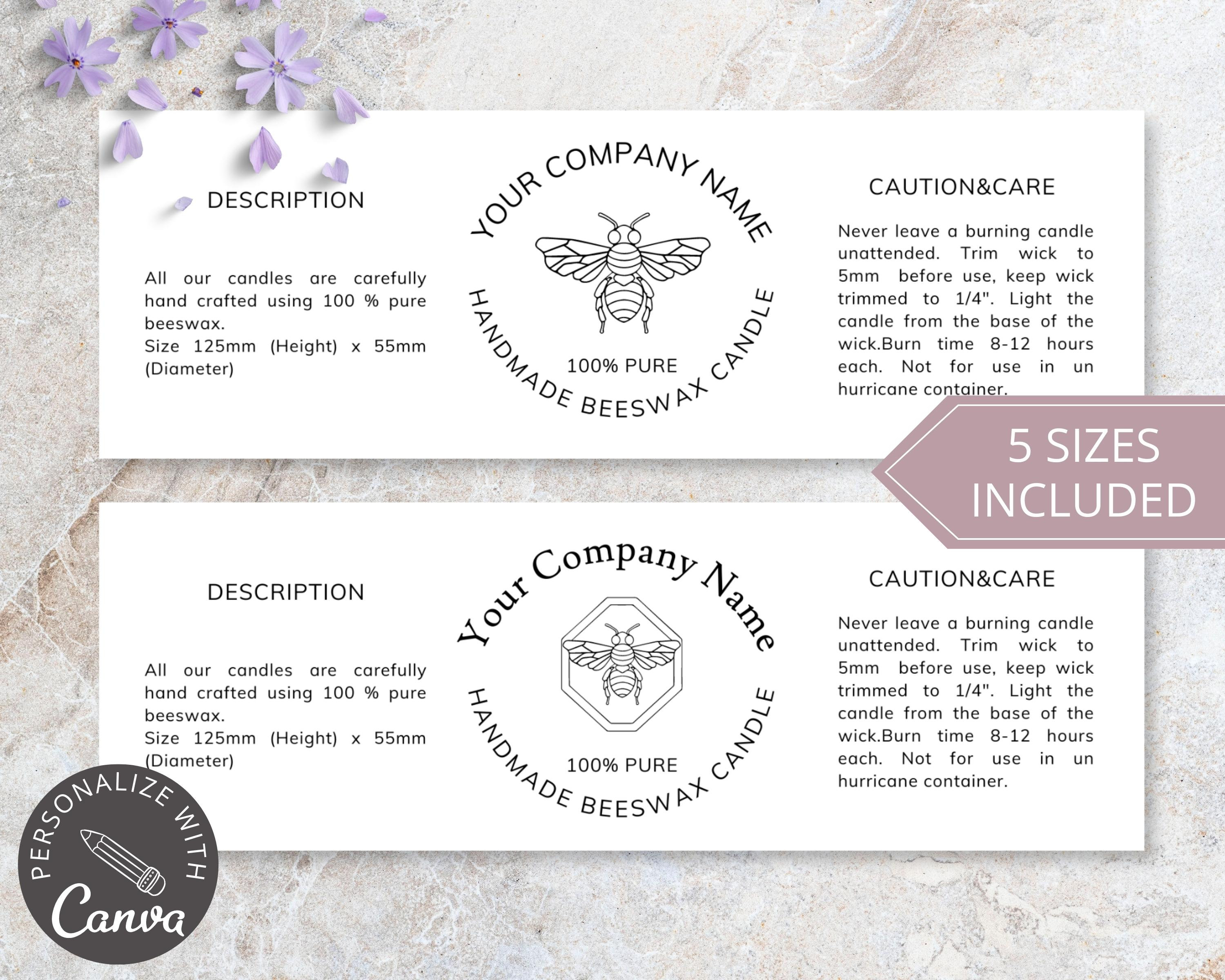 Beeswax Candle Labels, Editable Canva Template, 5 Sizes Pillar Candle ...