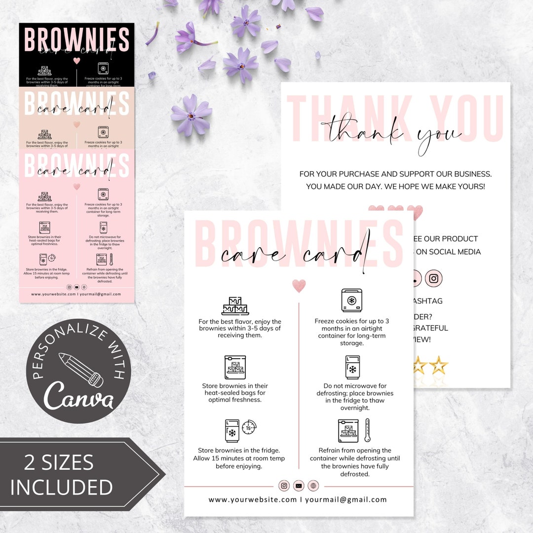 Brownies Care Card Template I Canva Template I Cookie Thank You Cards I Editable Cake ...