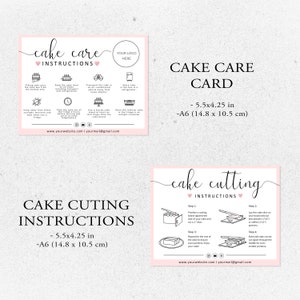 Cake Cutting Guide Card I Editable Canva Template I Cake Care Card ...
