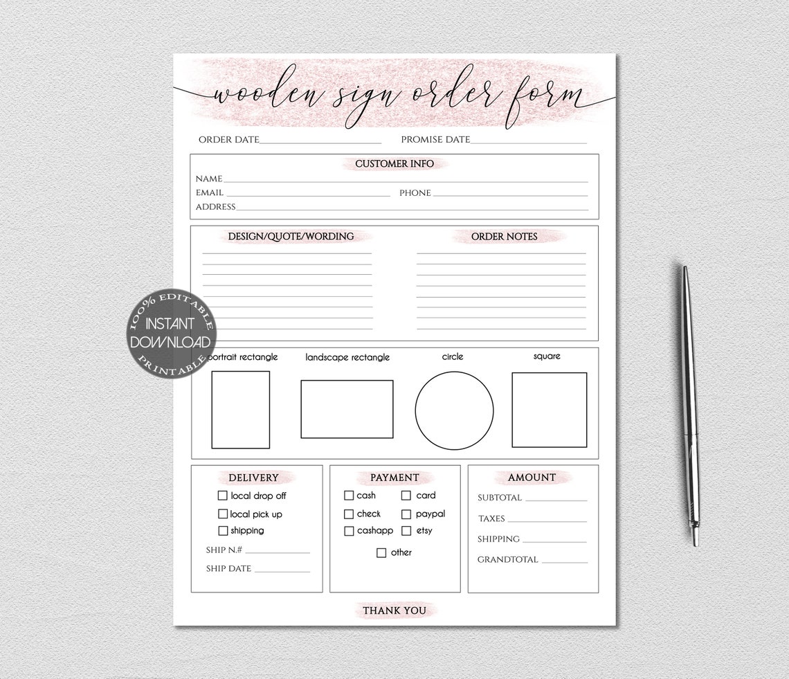 Wooden Sign Order Form Template Printable Craft Sign Order - Etsy