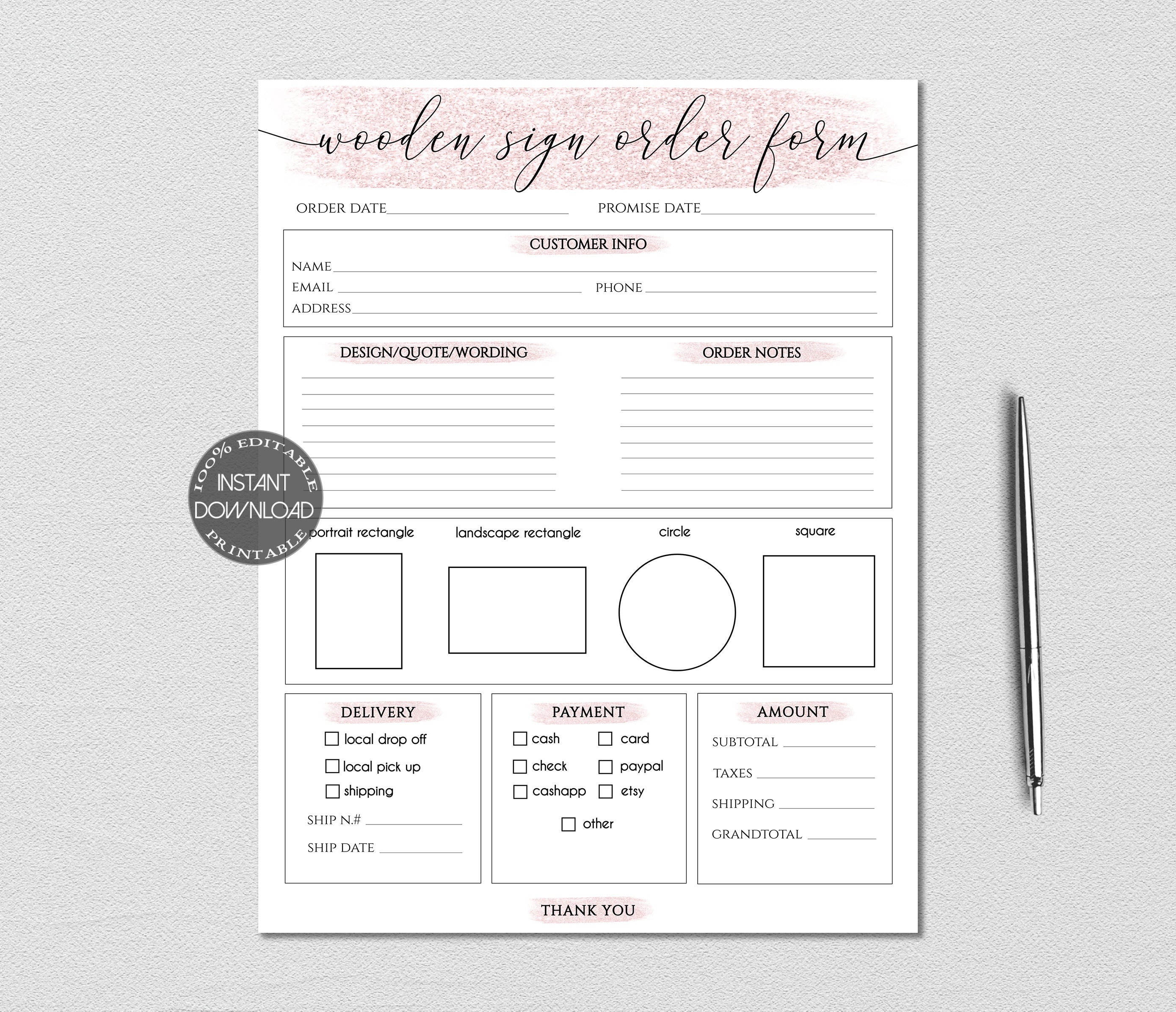 Wooden Sign Order Form Template Printable Craft Sign Order - Etsy