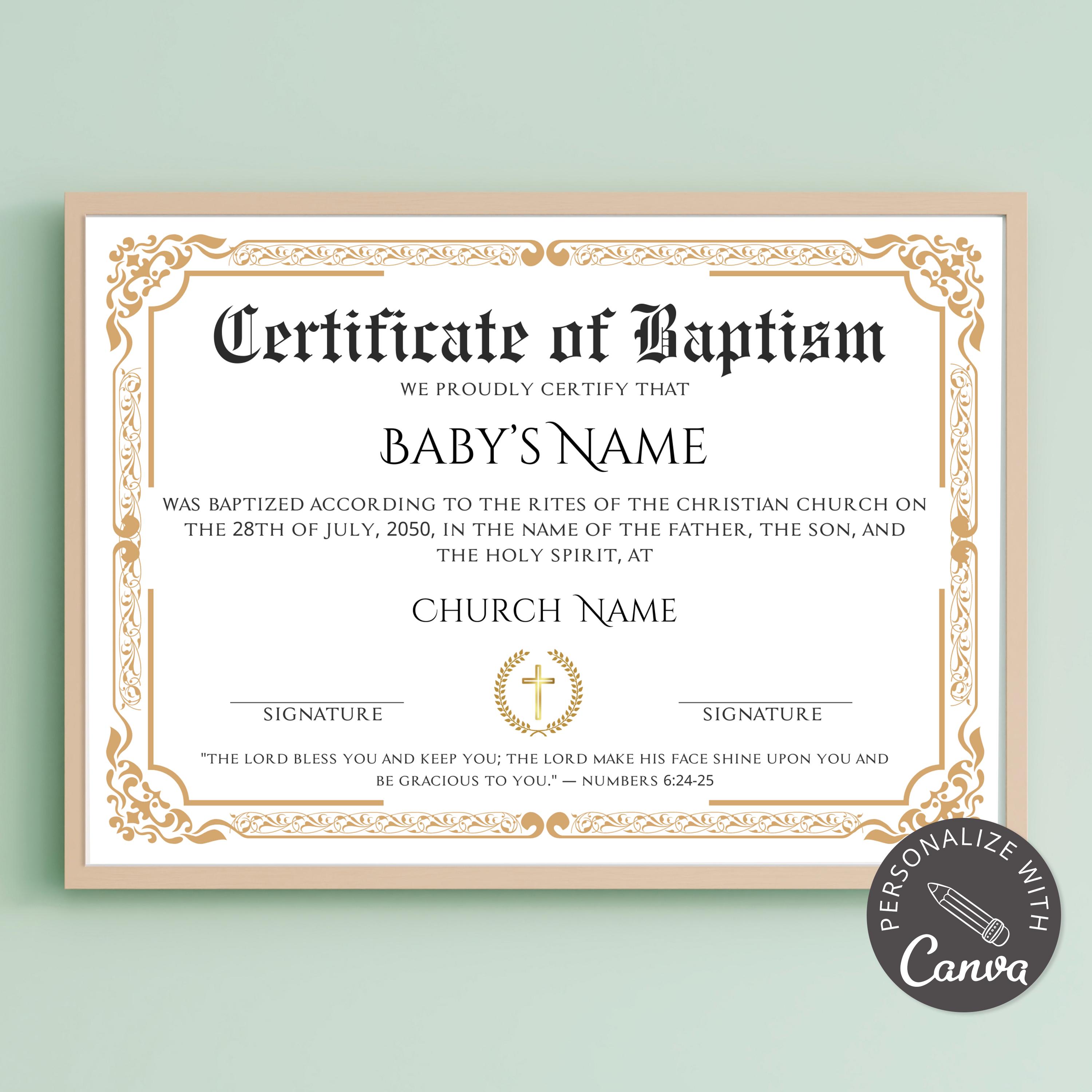 Editable Baptism Certificate Canva Template | Customizable Church ...