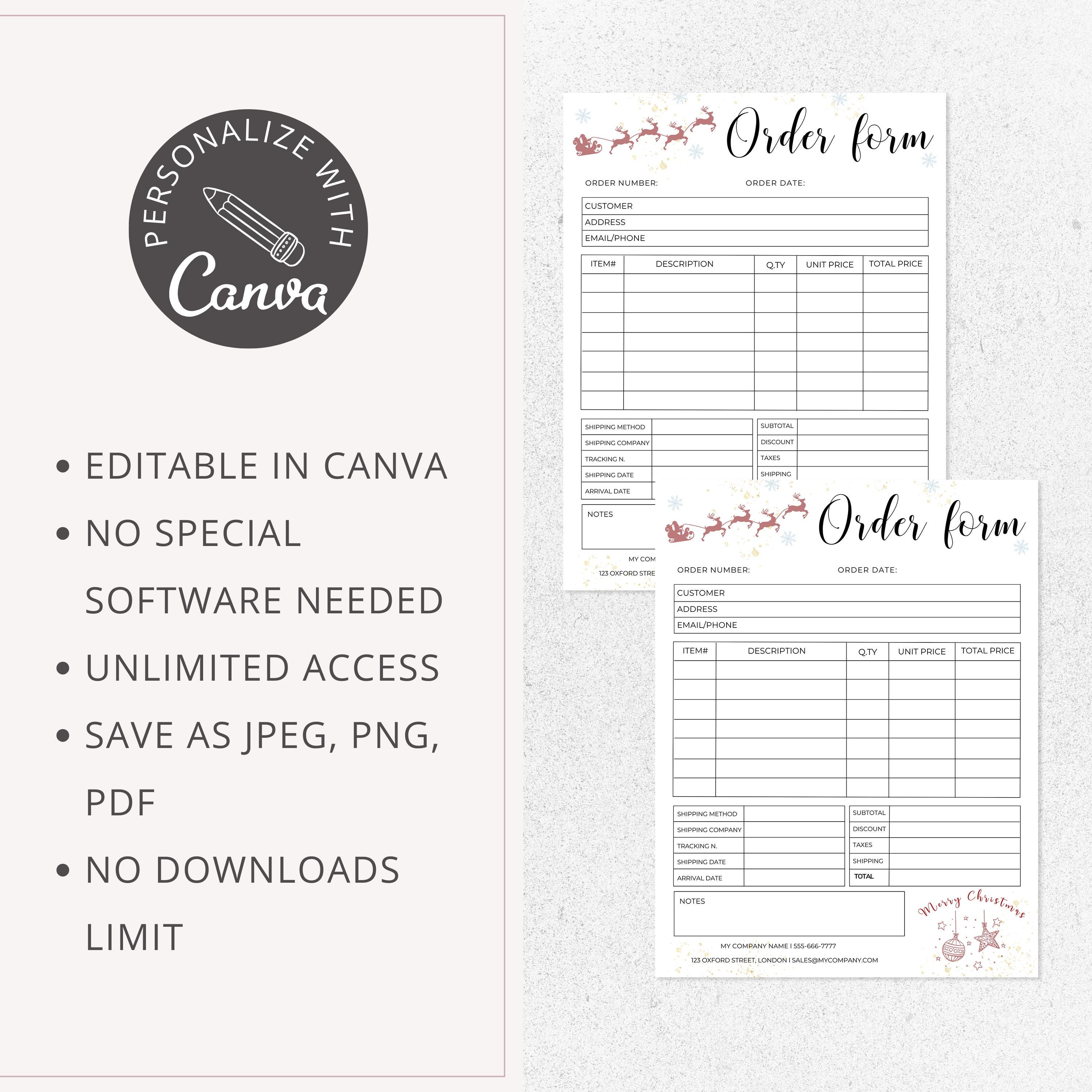 Christmas Order Form Template | Printable Order Form for Small Business ...