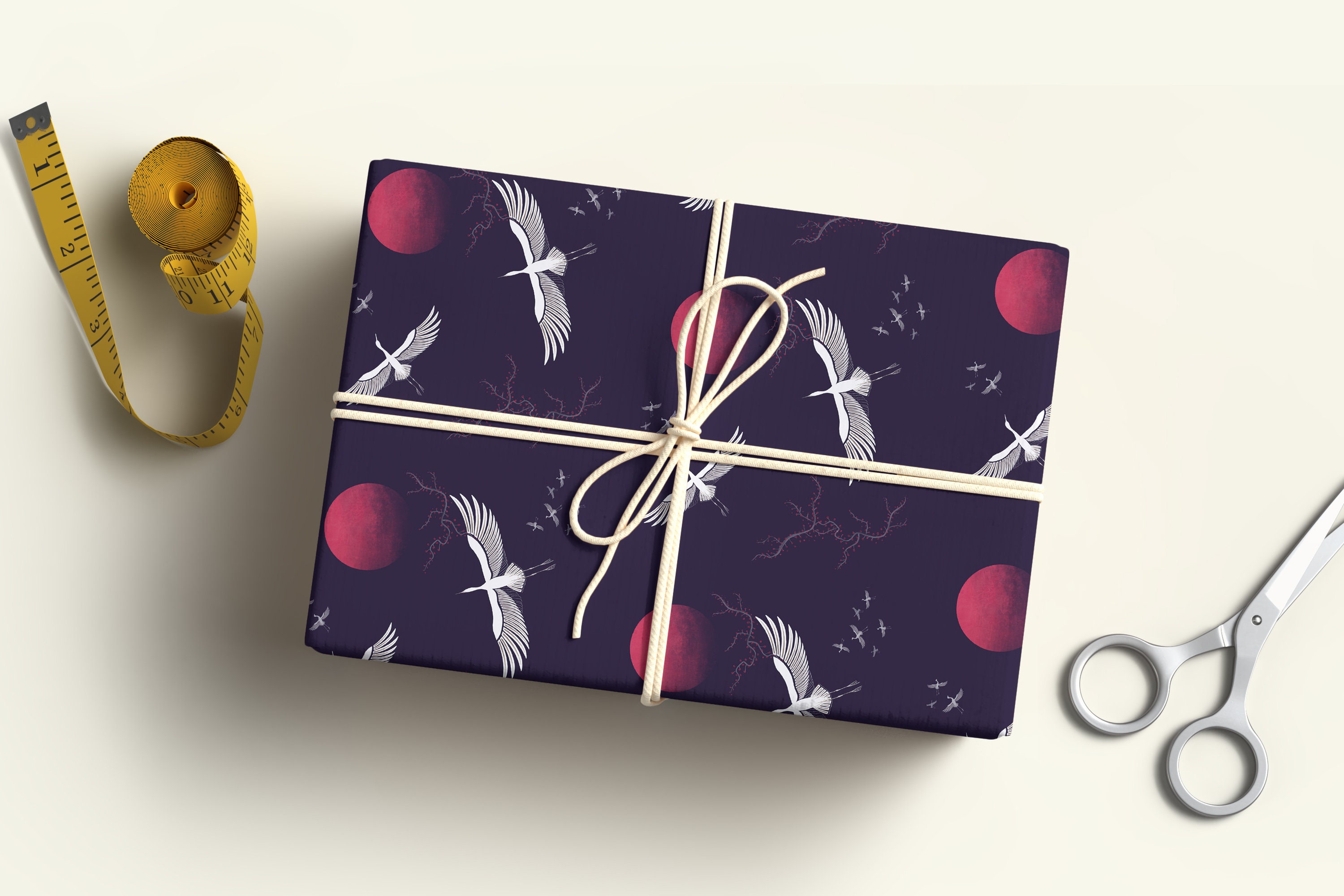Japanese Crane & Moon A3 Wrapping Paper - Etsy