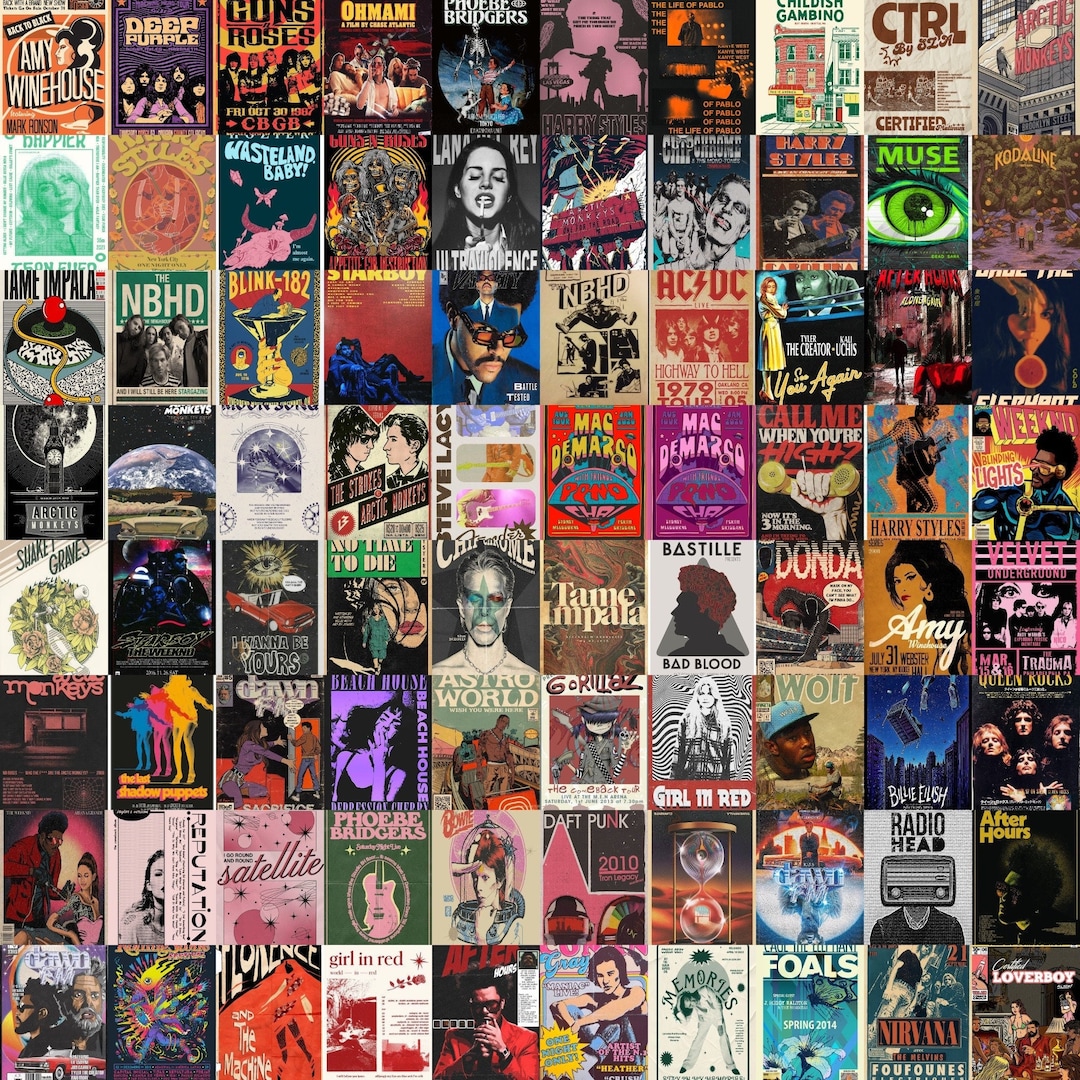 Vintage Music Posters Wall Collage Kit / Aesthetic Concert Grunge Room ...