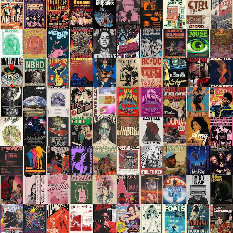 Vintage Music Posters Wall Collage Kit / Aesthetic Concert Grunge Room ...