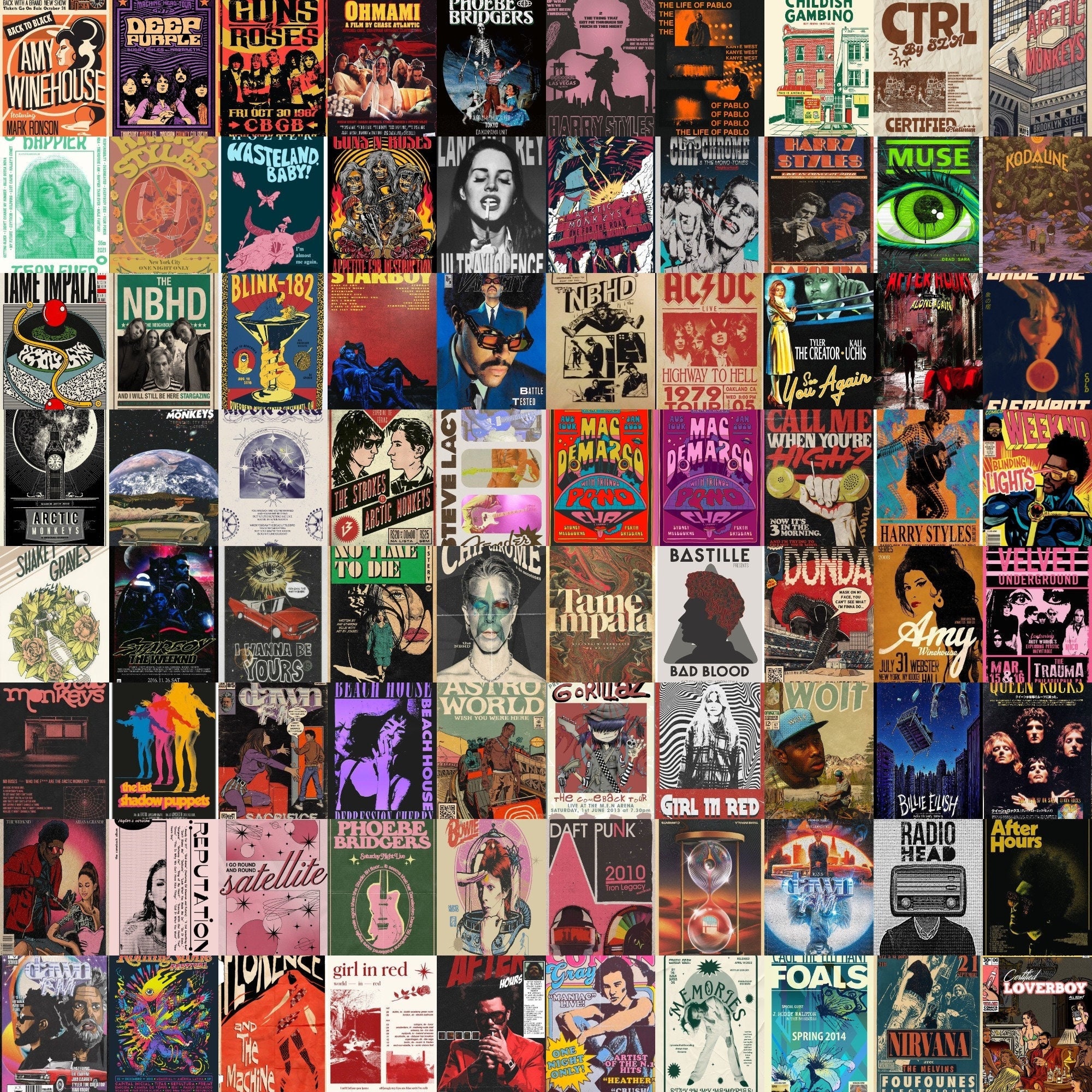 Vintage Music Posters Wall Collage Kit / Aesthetic Concert Grunge Room ...