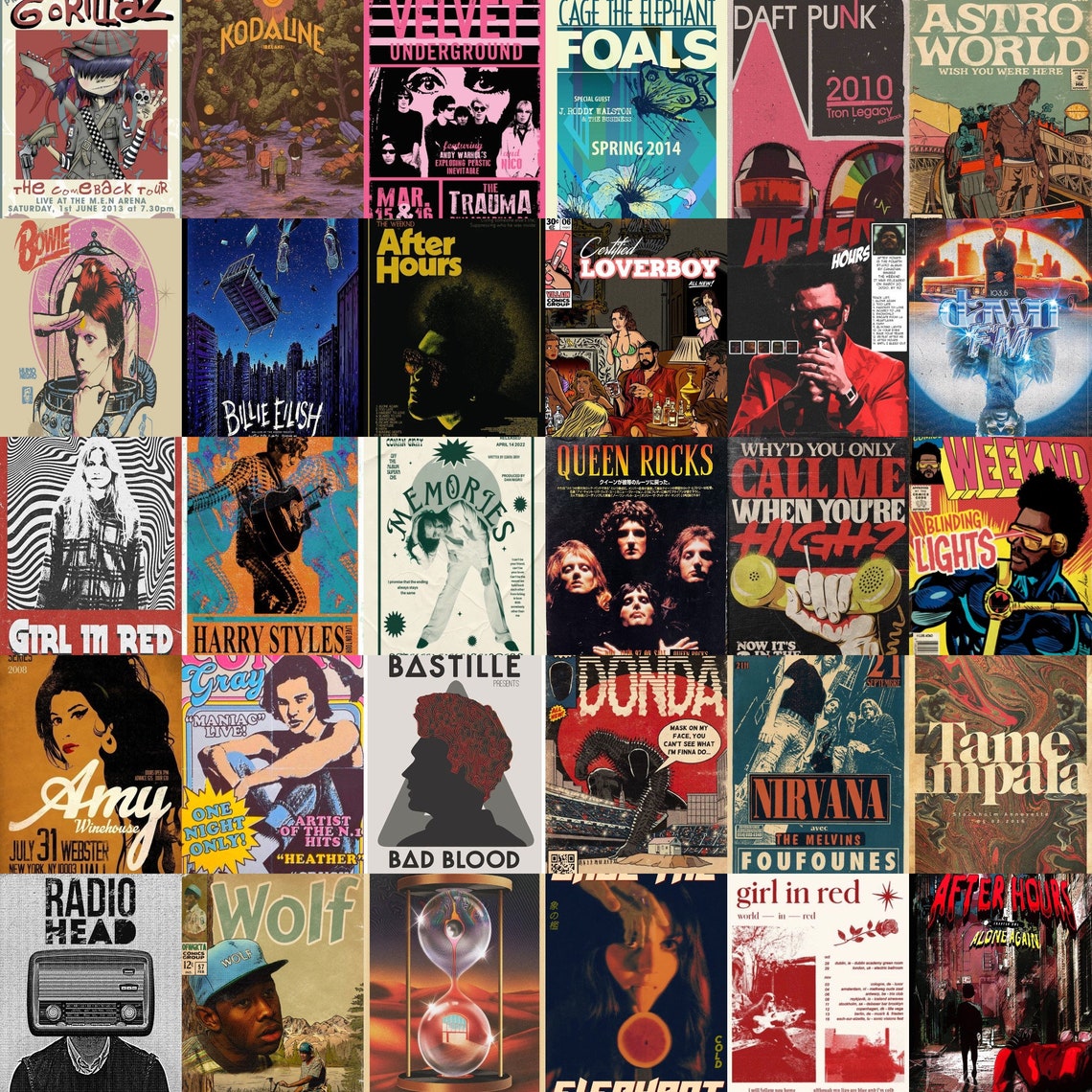 Vintage Music Posters Wall Collage Kit / Aesthetic Concert - Etsy