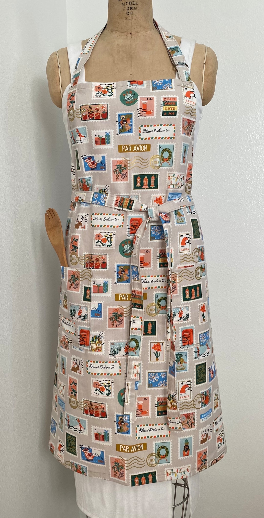 Bib Apron in Rifle Paper Postage Stamps Print in Natural Cotton Canvas ...