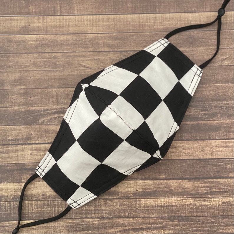 Black and White Checkered Cotton Face Mask Reversible | Etsy