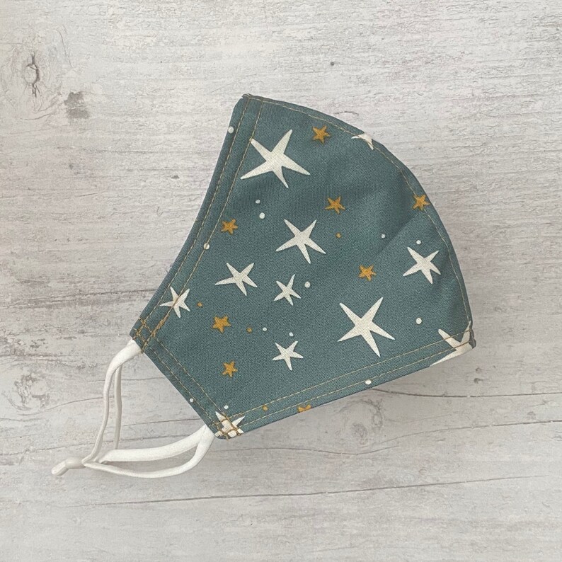 Dark Teal Stars Pattern Cotton Face Mask reversible and | Etsy