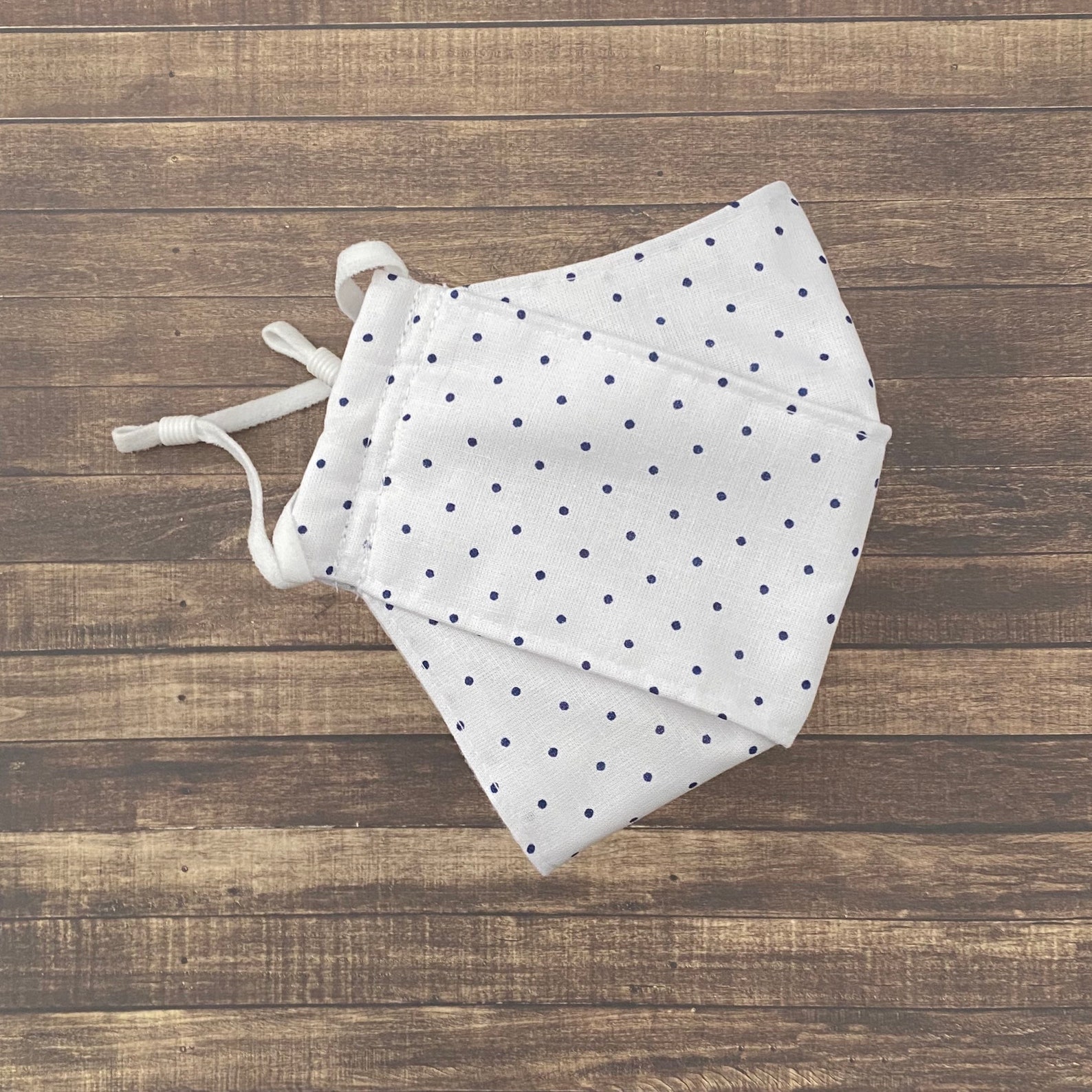 White Navy Polka Dot Print Cotton 3-D Mask - Etsy