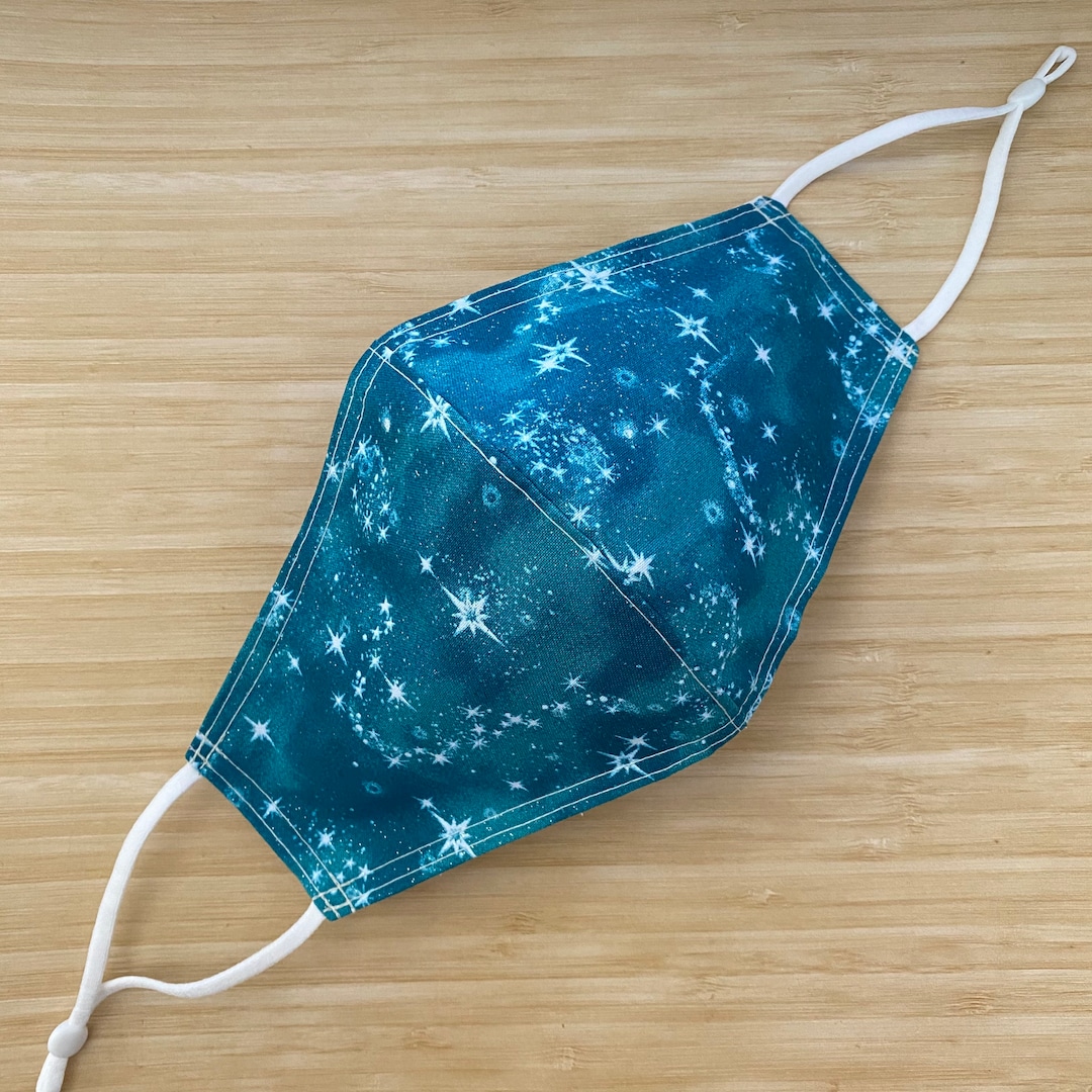 Teal Starry Sky Print Cotton Face Mask (reversible and Adjustable ...