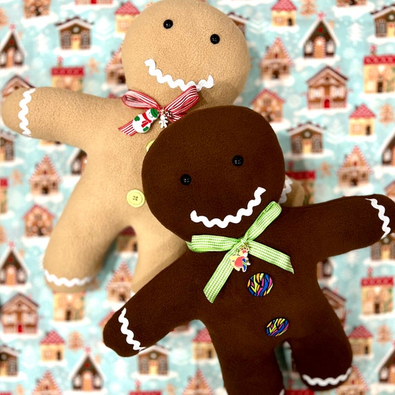 Decorated Stuffed Large Fleece Christmas Gingerbread Man in Tan or Brown With Charm and Buttons Etsy UK