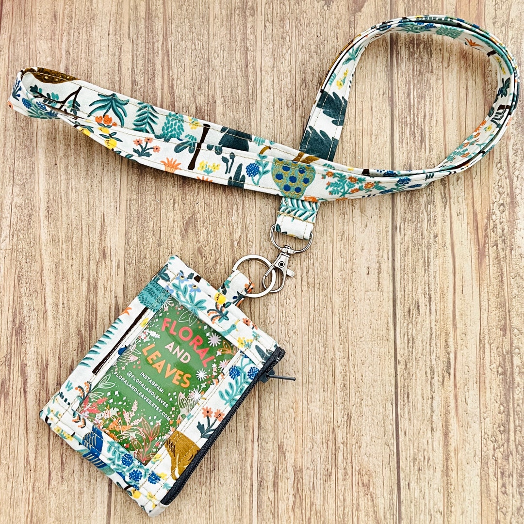Rifle Paper Cream Menagerie Print Lanyard + ID Zipper Wallet (1/2 Inch ...