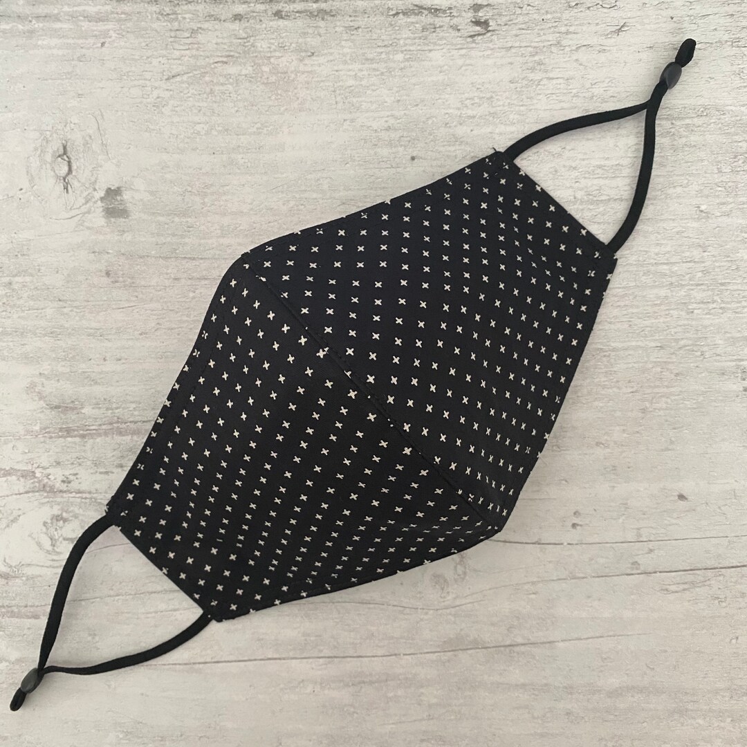 Black Extra Mini Cross Pattern Cotton Face Mask (reversible and ...