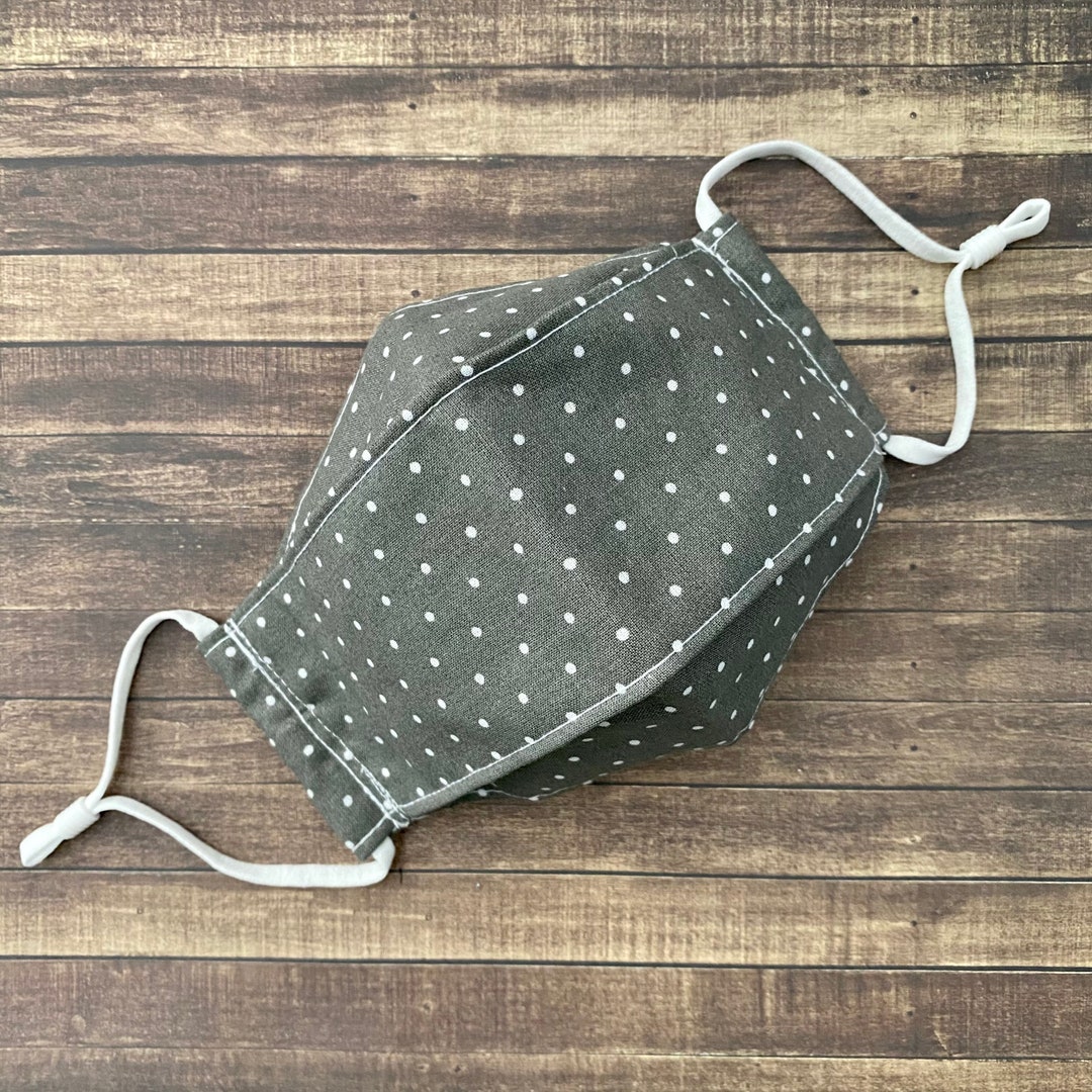 Dark Grey White Polka Dot Print Cotton 3-D Mask - Etsy