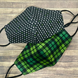 Black and Green Plaid and Mini Cross Print 2-pack Reversible Adult Face ...