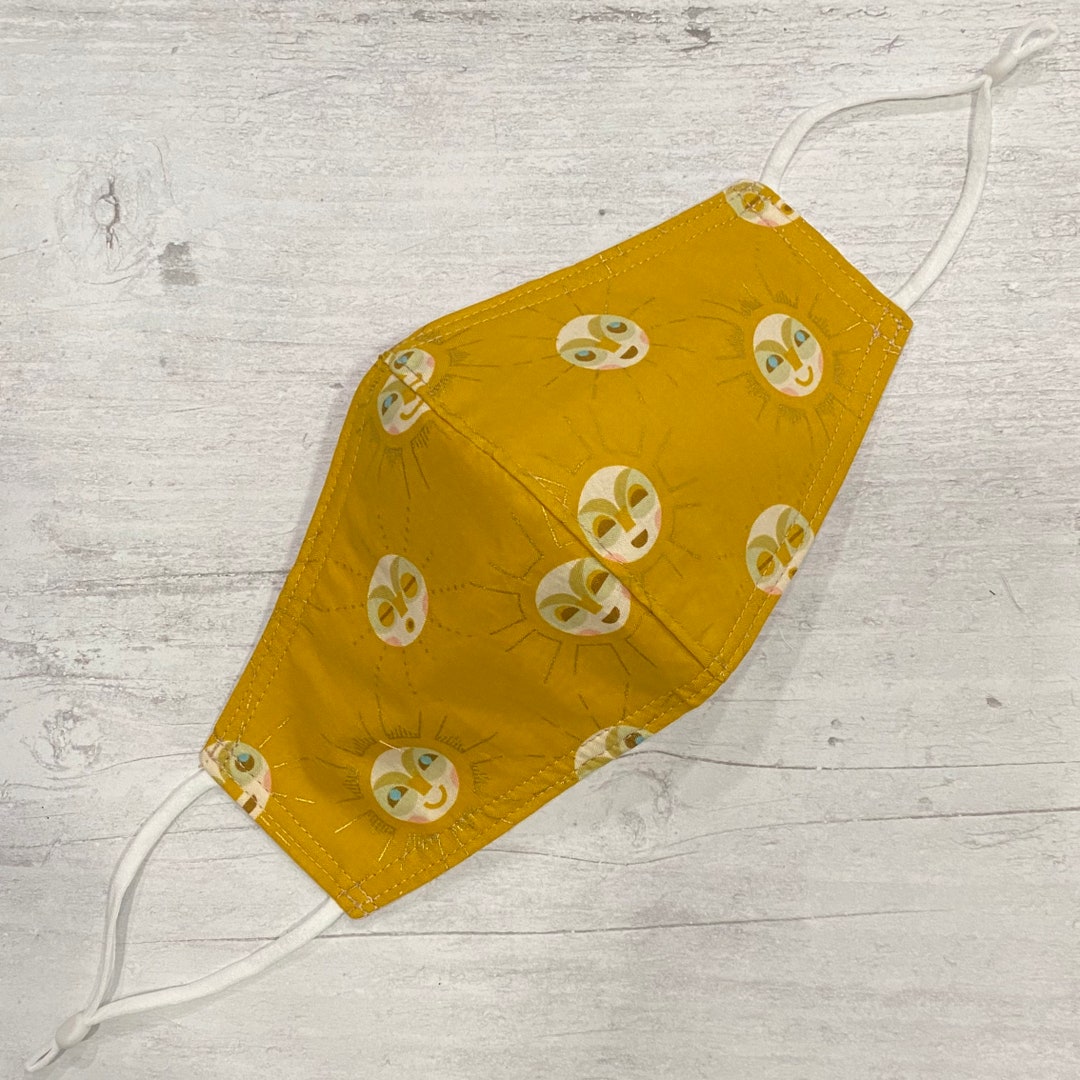 Yellow Happy Sunshine Faces Metallic Cotton Face Mask (reversible and ...