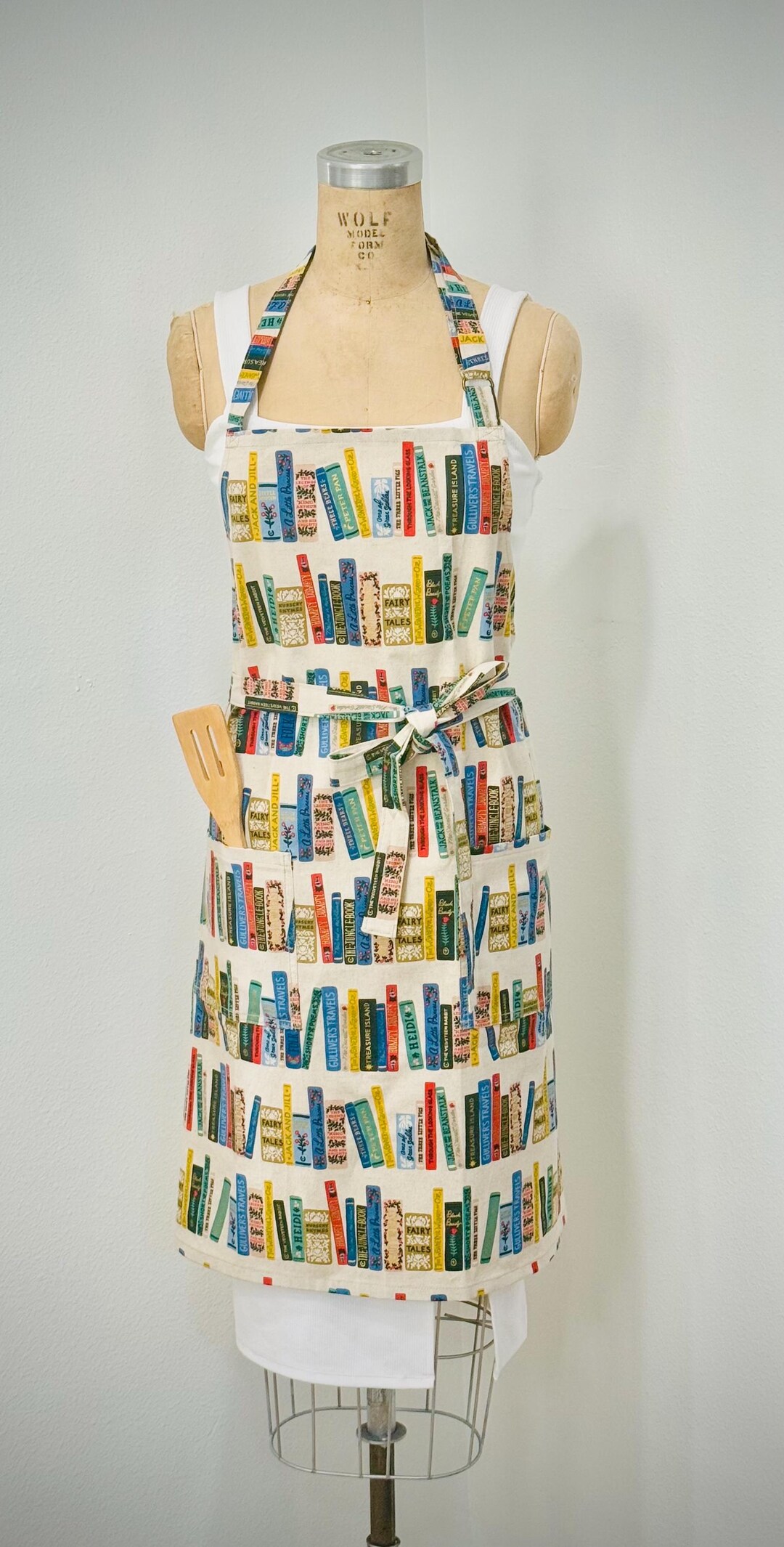 Bib Apron in Rifle Paper Book Club Print in Cream Cotton Canvas Fabric ...