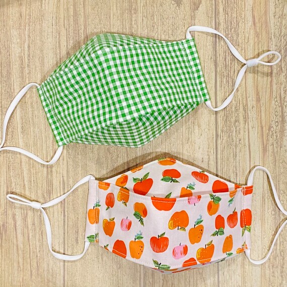 3D Face Masks in Apples Print OR Green Gingham Print Cotton | Etsy