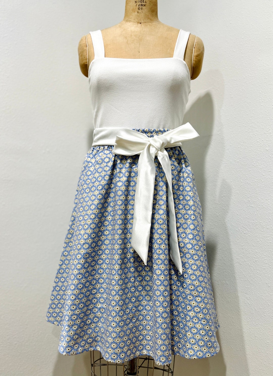 Rifle Paper Emma in Light Blue Print Cotton Skirt With Side Pockets ...