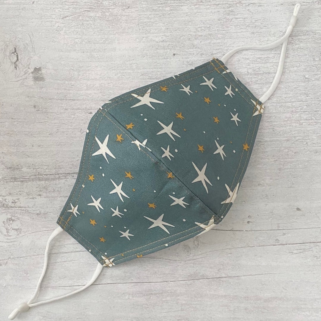 Dark Teal Stars Pattern Cotton Face Mask (reversible and Adjustable ...