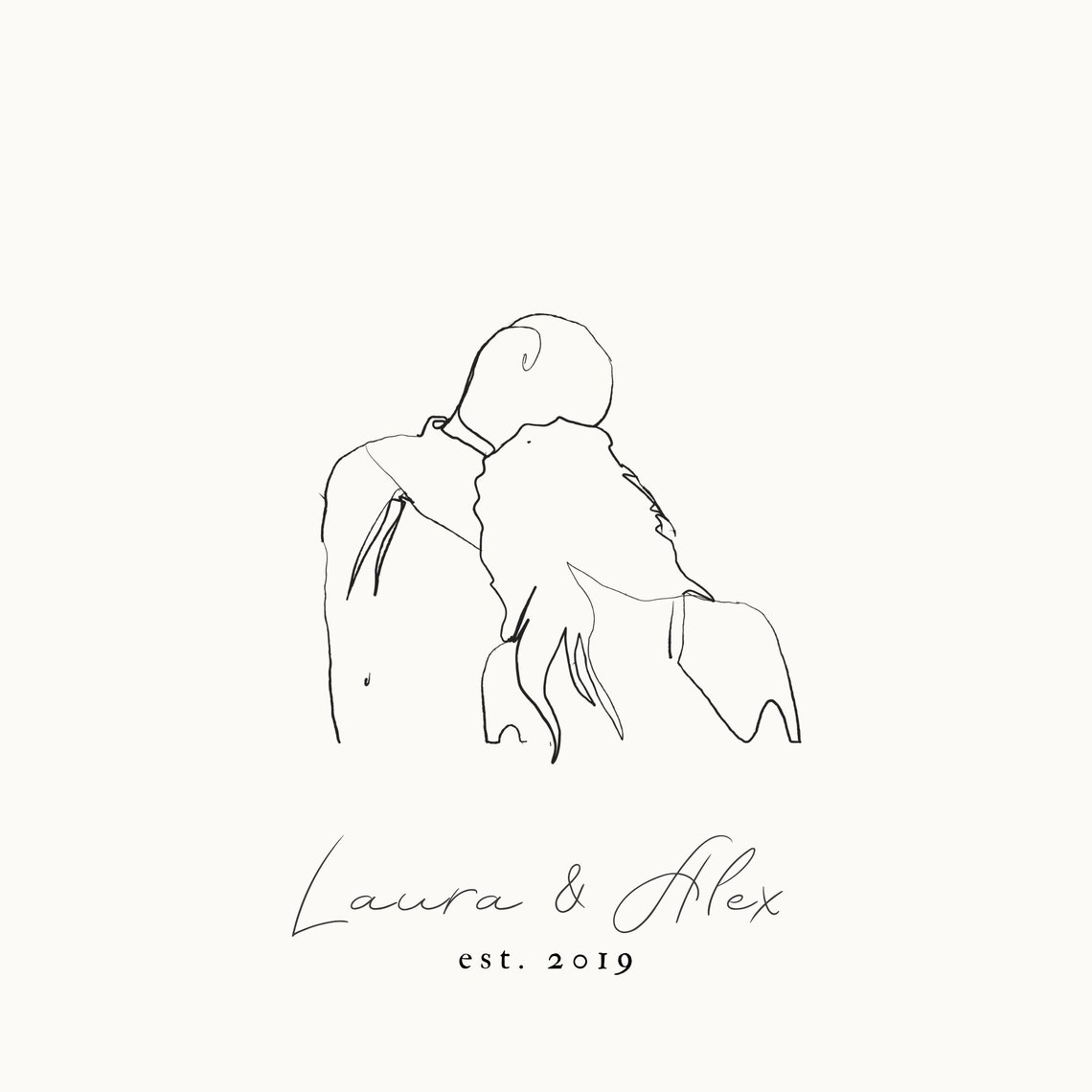 Minimalist, Line Drawing, Couple Names, Wedding Date, Year, Engagement ...