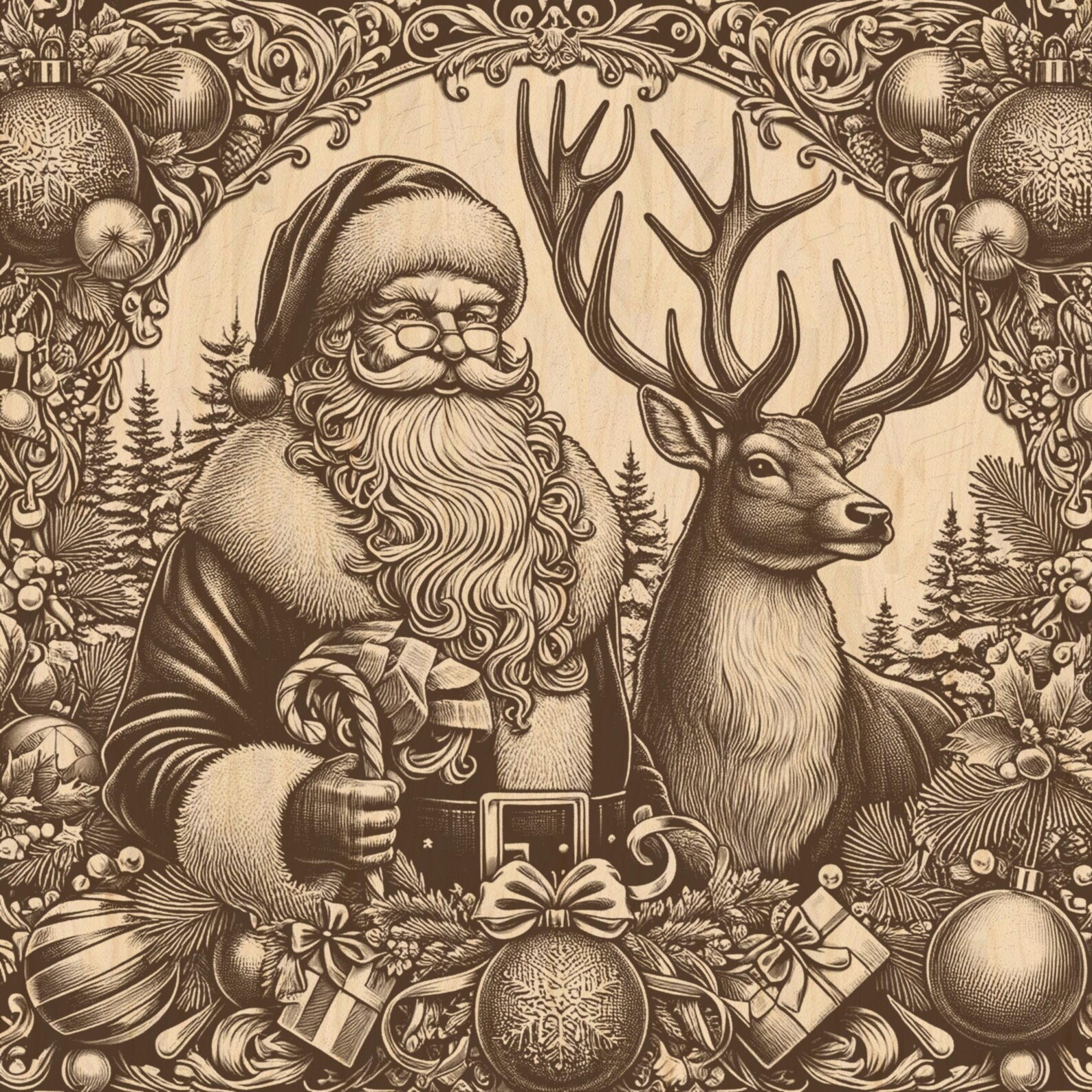 Laser Engraved, Santa & Reindeer Christmas Design (PNG, Lightburn) - Etsy