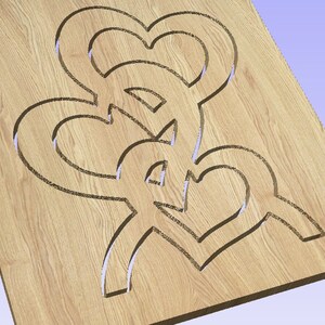 3 Hearts, Valentines CNC File, Wood Router 3D Model (stl, Ai, Dxf, Eps ...