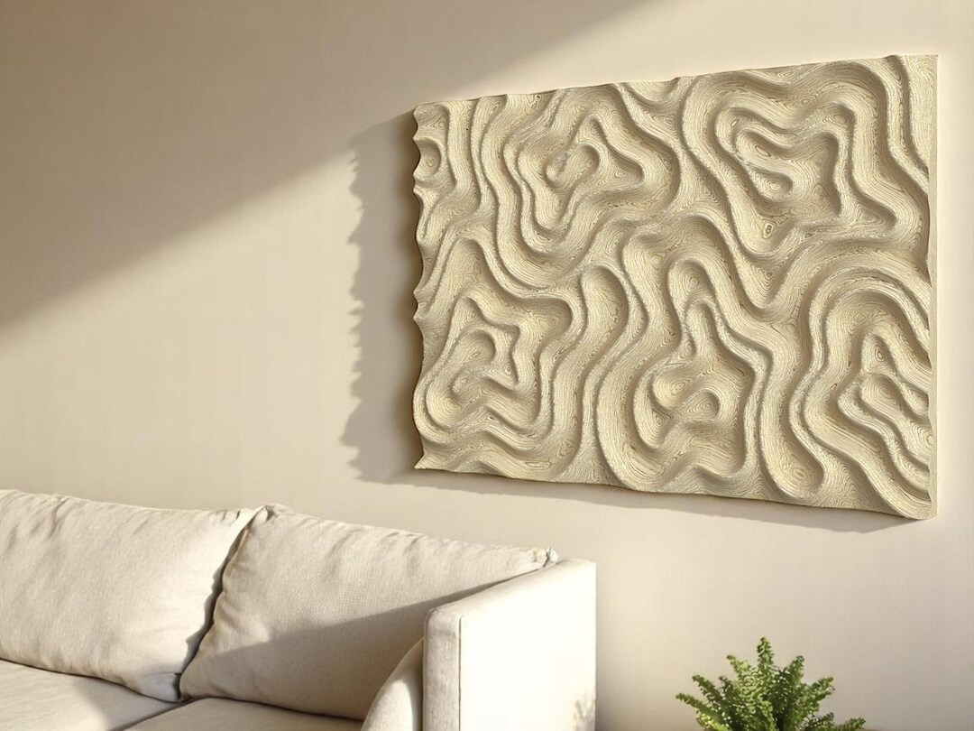Modern Wavy Wall Panel, Cnc Wood Surface Sculpture, Textured Timber ...