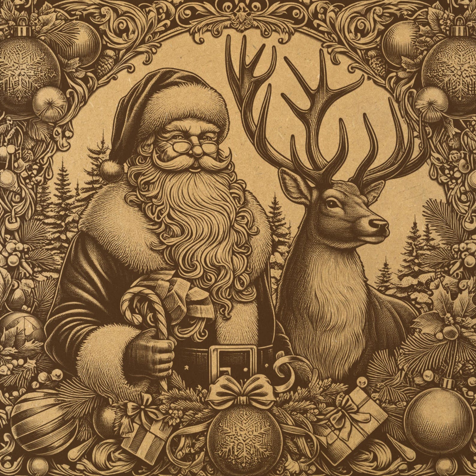 Laser Engraved, Santa & Reindeer Christmas Design (PNG, Lightburn) - Etsy
