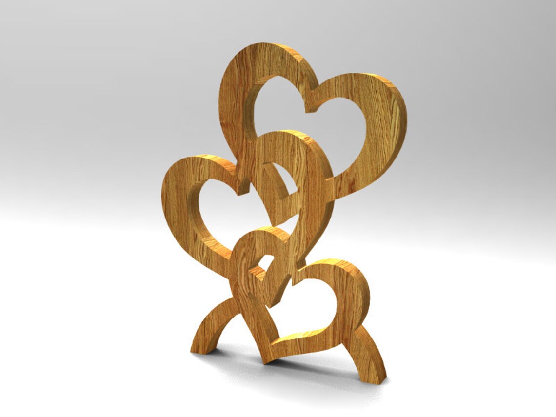 3 Hearts, Valentines CNC File, Wood Router 3D Model (stl, Ai, Dxf, Eps ...