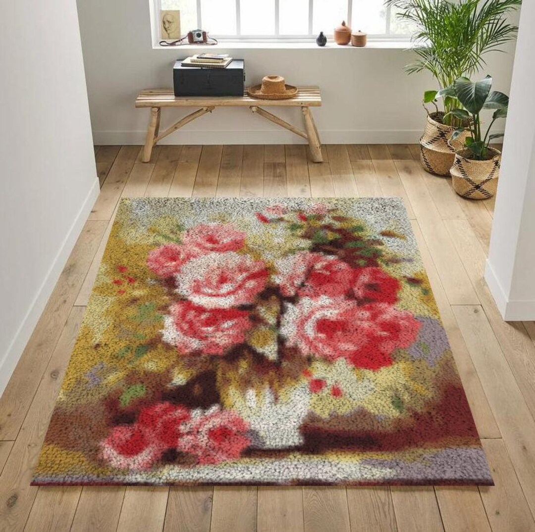Flower Latch Hook Rug Kits Style Plush Wall Tapestry Kits DIY Carpet ...