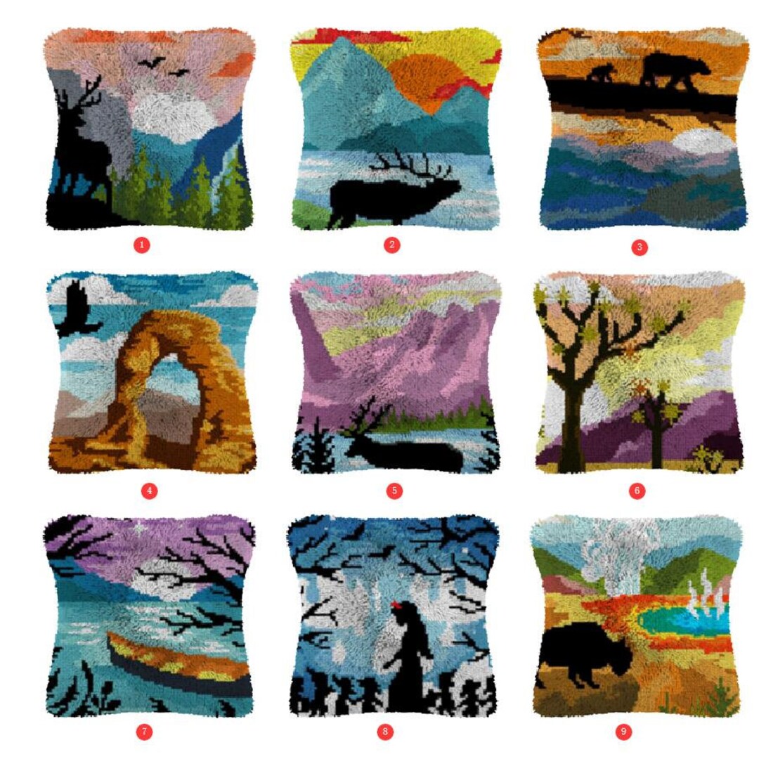 Latch Hook Landscape Cushion Cover Needlepoint Kits Chunky Acrylic Yarn ...