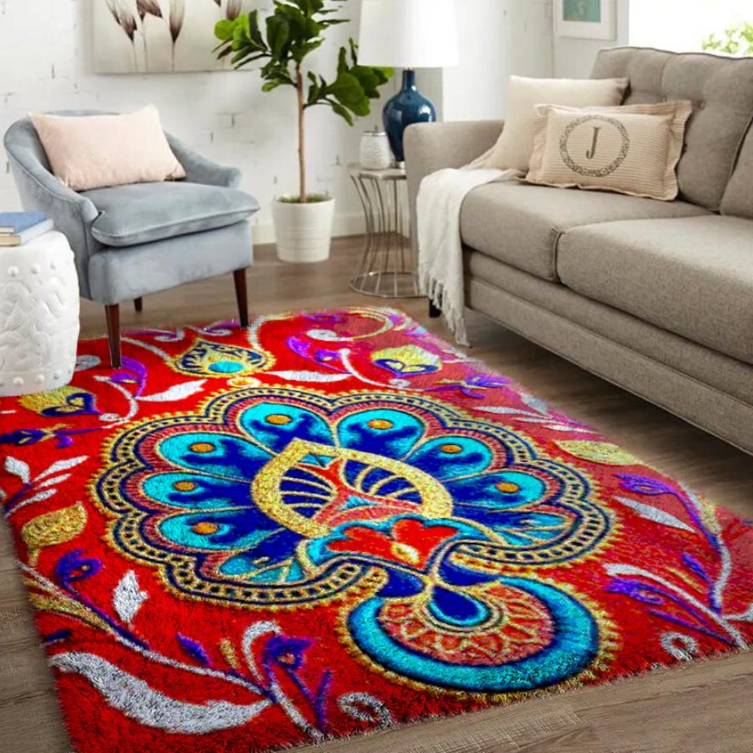 Red Pattern Latch Hook Kits, Large Latch Hook Rug Kit for Adults Latch ...