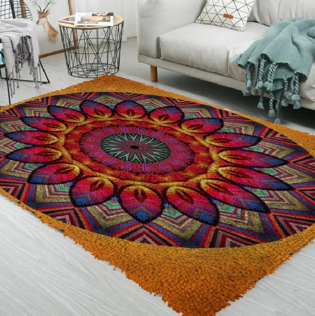 Large Floral Latch Hook Rug Kit: Acrylic Yarn, Printed Canvas (33x24in ...