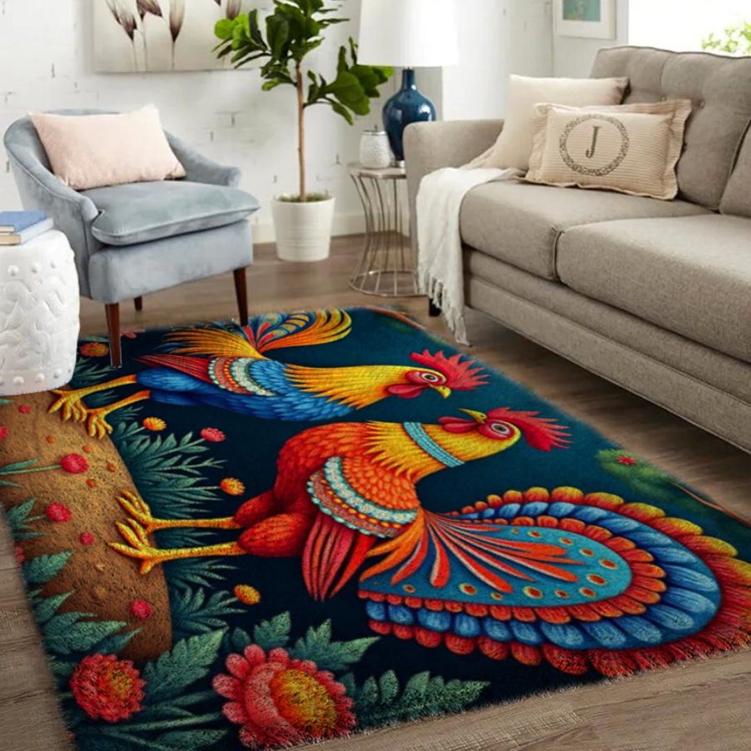 Chicken Latch Hook Rug Kit: Large Printed Canvas, Acrylic Yarn (33x24in ...
