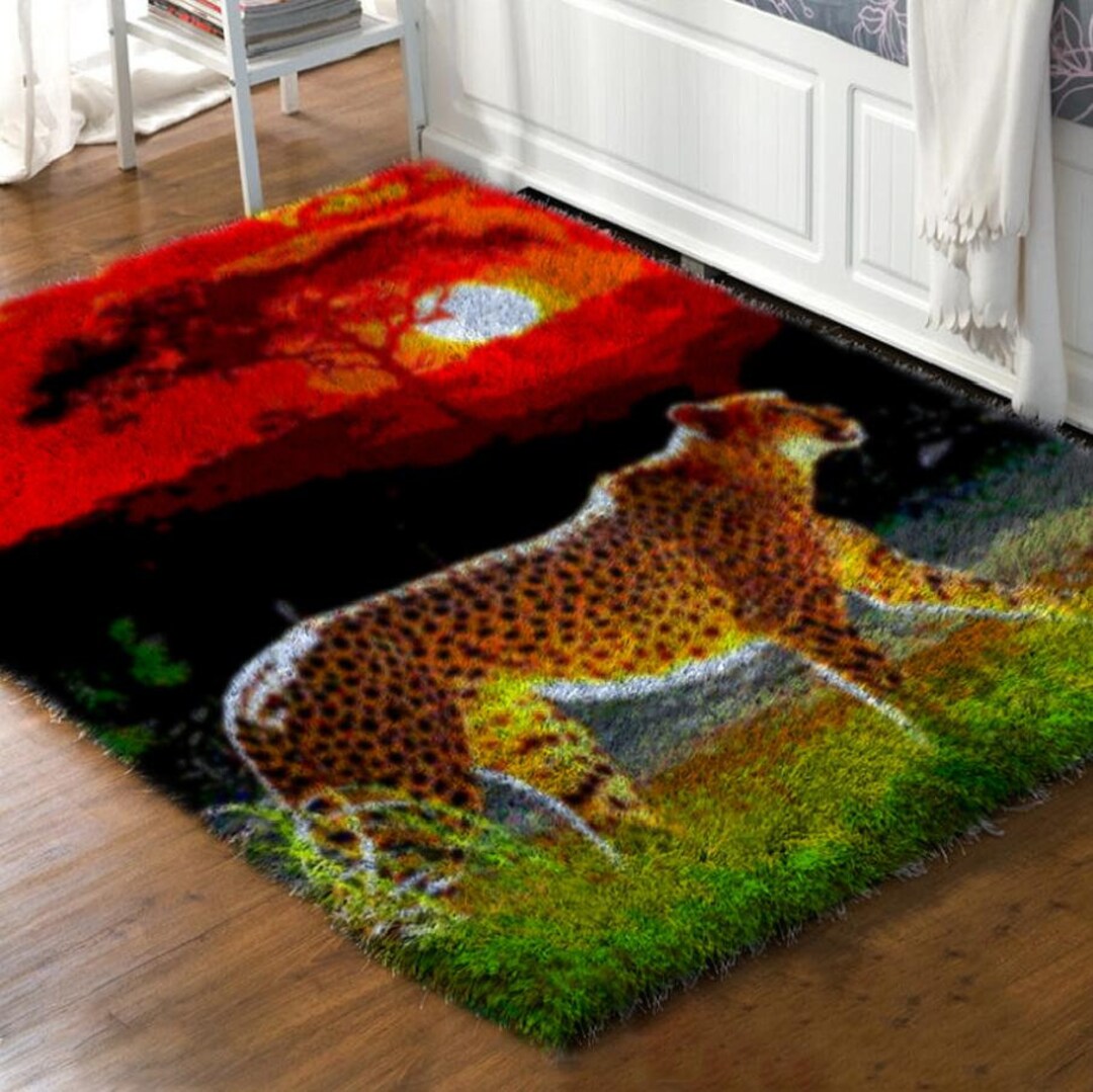 Leopard Latch Hook Rug Kit: DIY Acrylic Yarn Carpet (33x24in) - Etsy UK