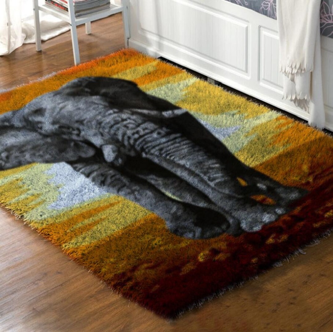 Latch Hook Rug Elephant Kits, DIY Carpet Rug Chunky Yarn Arts Cushion ...