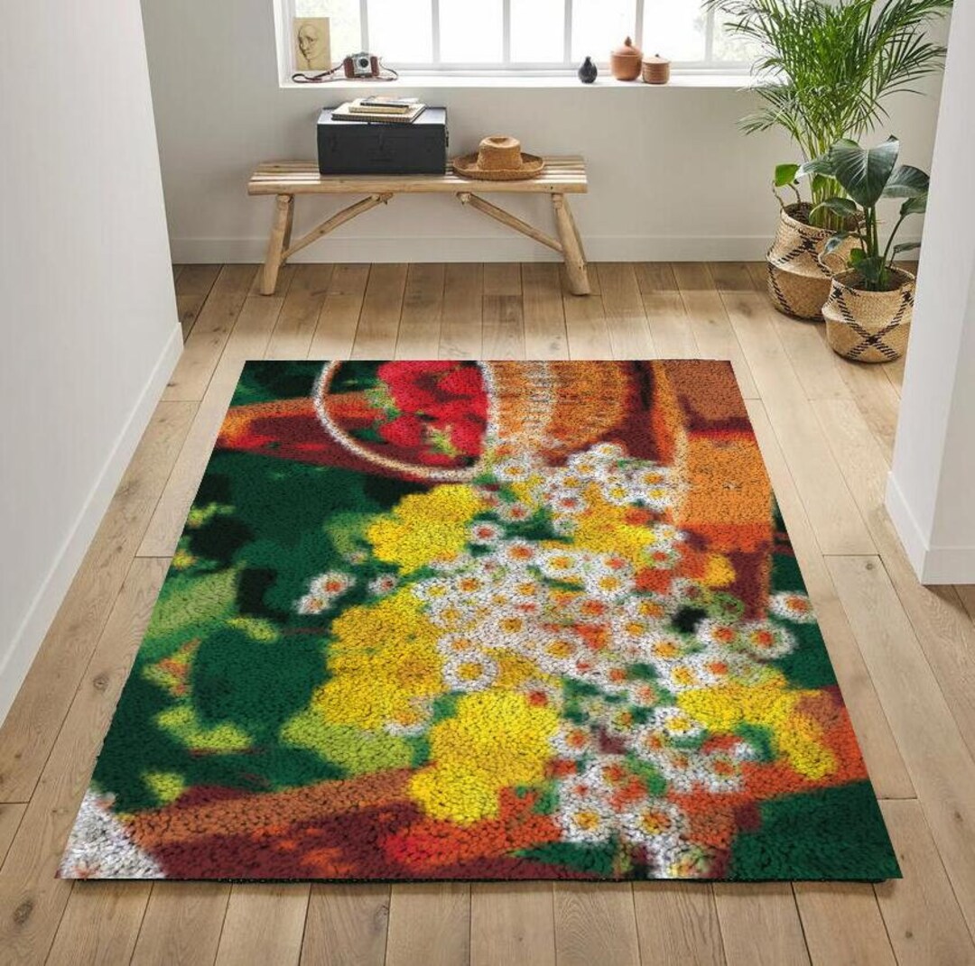 Flower Latch Hook Rug Kits Style Plush Wall Tapestry Kits DIY Carpet ...